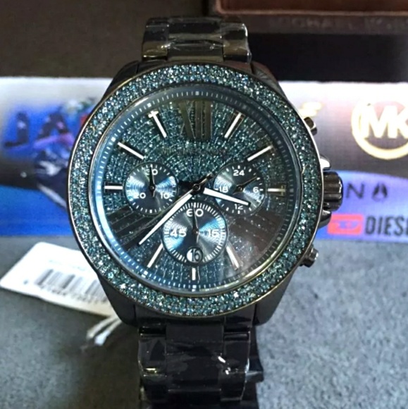 Michael Kors | Accessories | New Michael Kors Crystal Gunmetal Chrono ...